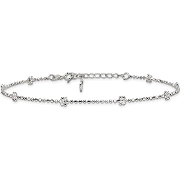 商品名Sterling Silver beaded chain with flower-like bead assembly design Anklet bracelet for womenブランド：Generic商品サイズ：9 inch高...