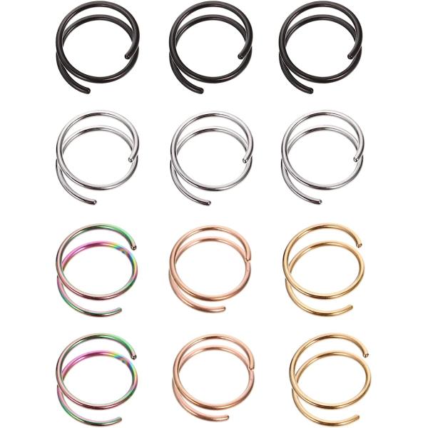 商品名Generic 3/6/9/12個 20G ダブルノーズフープリング シングルピアス サージカルスチール スパイラルノーズリング ツイストノーズリングフープ レディース メンズ ノーズピアスジュエリー, ステンレススチールGeneri...
