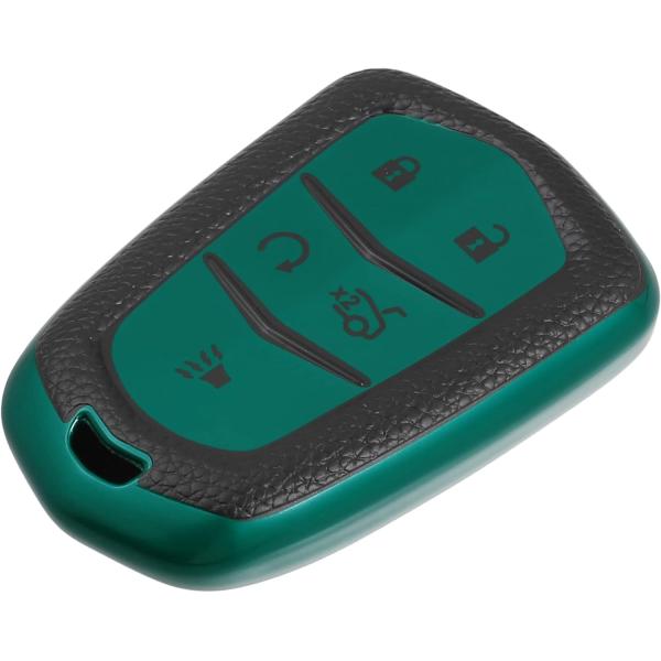商品名X AUTOHAUX Car Key Fob Cover 5 Button Remote Key Fob Case Faux Leather Pattern TPU Full Protector Green for Cadillac ...