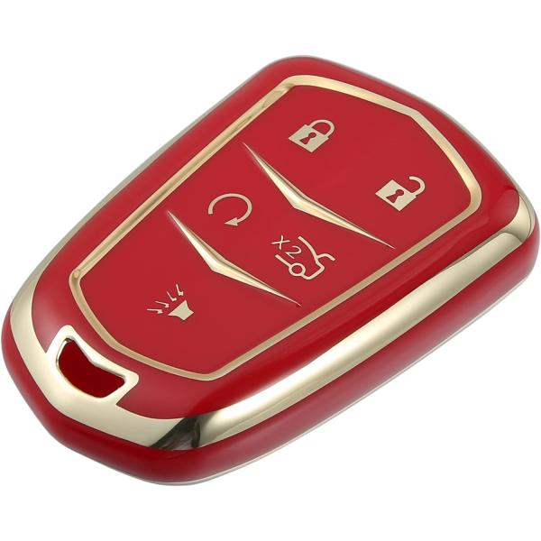 商品名X AUTOHAUX Car Key Fob Cover 5 Button Remote Key Fob Case TPU Button Full Protector Cover Red for Cadillac XT5 2017-2...