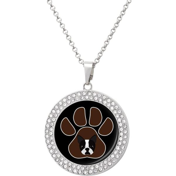 商品名Cute Boston Terrier in The Paw Print Women's Multicolored Diamond Pendant Necklace Stylish Jewelry White Or Yellow in...