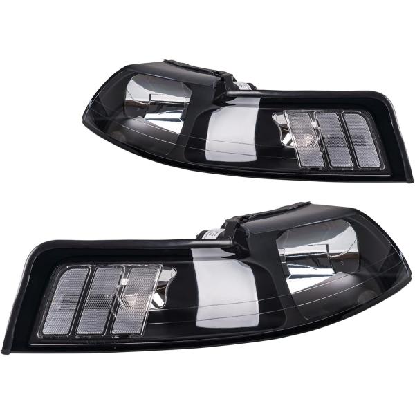 商品名AUTOSITY ヘッドライトアセンブリ ペア ヘッドライト ヘッドランプ 1999-2004 フォード マスタング GT対応 ブラック ペア ヘッドライトランプ + コーナー ウィンカー クリアAUTOSITY Headlight ...