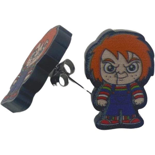 商品名チャッキードールイヤリング ハロウィンスタッドピアス, アクリル, 宝石なし。Chucky Doll Earrings Chucky Halloween Stud Earrings Chucky Earrings Chucky Dol...