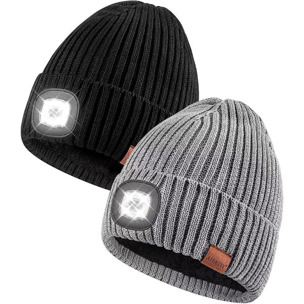 商品名Beanie with Light for Men 2 Pack, Hat with Light Built in Rechargeable Winter Warm Knitted Headlamp Caps, Gift for Me...