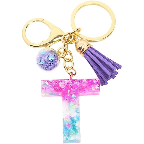 商品名グリッターレターA-Z キーホルダー ピンク ブルー 樹脂 アルファベット イニシャル ペンダント アクセサリー パープル タッセル ガラスボール, M, 樹脂, 宝石なし。Fuqimanman2020 Glitter Letter ...