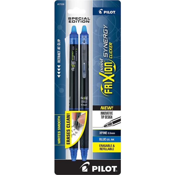 商品名PILOT フリクション シナジー クリッカー 消去可能 格納式 詰め替え可能 ゲルペン 0.5mm 極細 ブラックバレル ブルーインク ペン2本PILOT FriXion Synergy Clicker Erasable Retra...