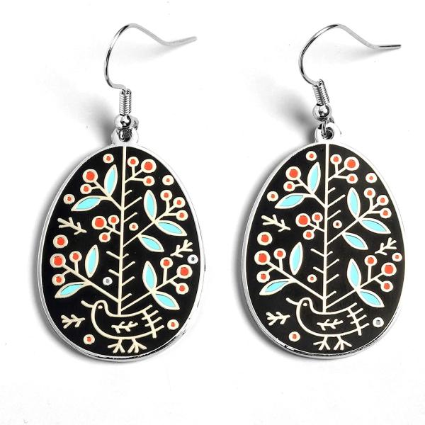商品名ウクライナのイースターエッグ(ピサンキー)イヤリング - パインツリー, シルバートーン。, 宝石なしUkrainian Easter Egg (Pysanky) Collection Earrings for Women - Pin...