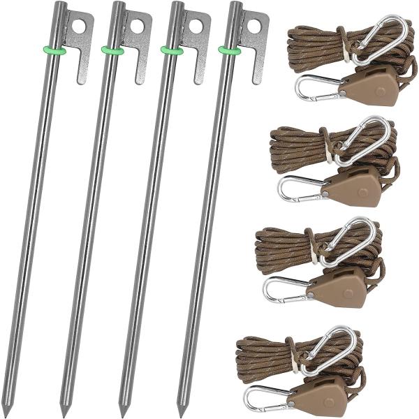 商品名PSKOOK 12 Inch Heavy Duty Metal Tent Stakes, Sturdy 304 Stainless Steel Tarp Stakes Tent Pegs with Tent Rope Adjuster...