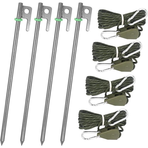 商品名PSKOOK 12 Inch Heavy Duty Metal Tent Stakes, Sturdy 304 Stainless Steel Tarp Stakes Tent Pegs with Tent Rope Adjuster...