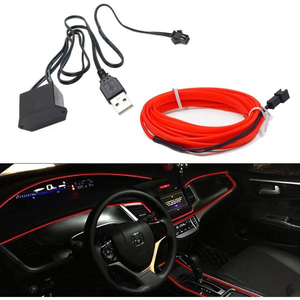 商品名yonwait EL Wire Interior Car LED Strip Lights, USB Neon Glowing Strobing Electroluminescent Wire Lights with 6mm Sewi...