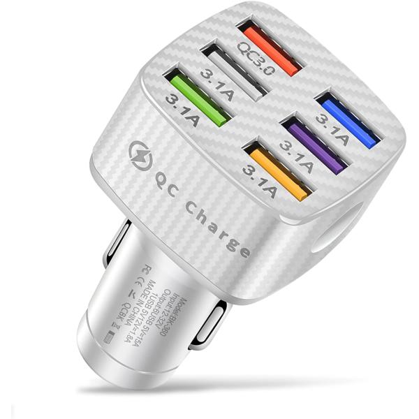 商品名Amiss 車用充電器アダプター USBマルチポート6個 高速充電器 QC 3.0およびその他の5ポートを含む 車内アクセサリー iPhone 13/12/11/pro Samsung Galaxy/Note S10/S9/S8 An...