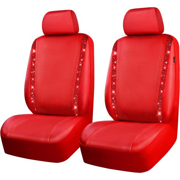 商品名CAR PASS Bling Red Car Seat Covers, Shining Rhinestone Waterproof Faux Leather Car Accessories Two Front Only Univers...