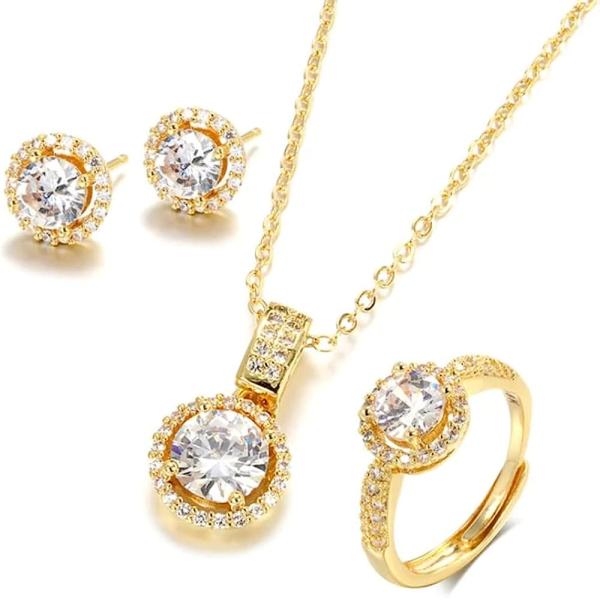 商品名14k Gold Plated or Silver Zircon Necklace, Earring, &amp; Ring Set 18K Gold Resizableブランド：Generic商品サイズ：商品番号：色：Gem Col...