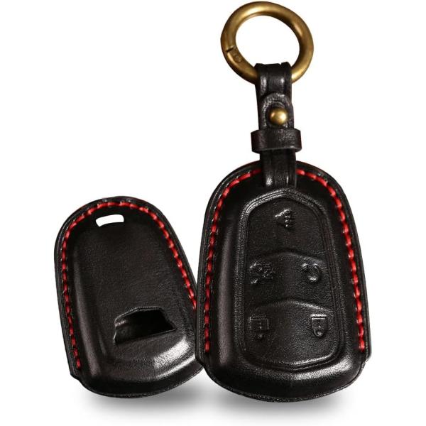商品名ontto 5ボタンキーフォブホルダー キャデラックカーキースキン用 エスカレード ATS CTS STS SRX XT5 スマートリモート用 レザーキーホルダープロテクター ブラックontto 5-button Key Fob Ho...