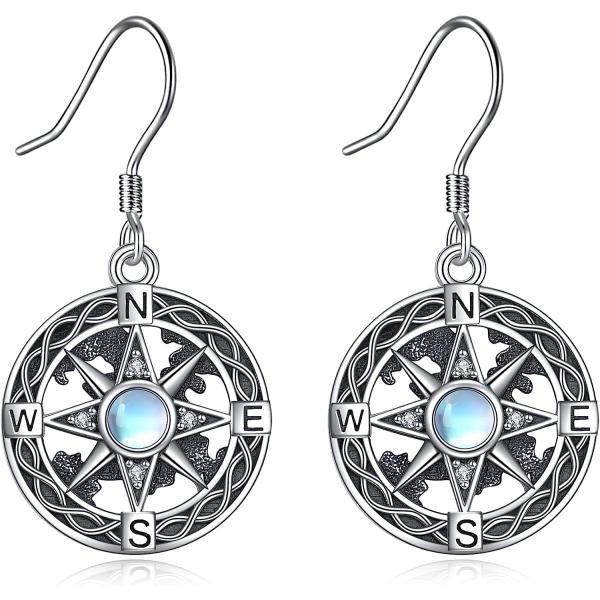 商品名YFN コンパスイヤリング スターリングシルバー ムーンストーンイヤリング ドロップダングルイヤリング レディース ガールズ 卒業式 旅行 恋人へのギフト, スターリングシルバー, キュービックジルコニアYFN Compass Ear...