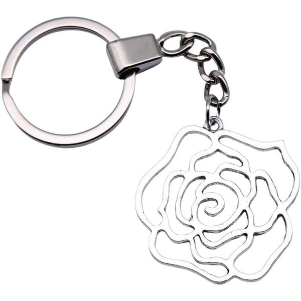 商品名HOUKAI Antique Silver Color 37x36mm Hollow Rose Flowers Pendant Keyring Souvenirs Backpack Accessories (Color : As Sh...