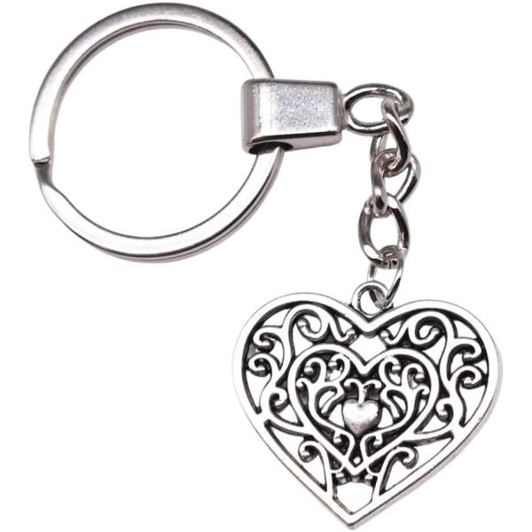 商品名HOUKAI Antique Silver Color 30x27mm Hollow Carving Heart Pendant Keyring Souvenirs Backpack Accessories (Color : As S...