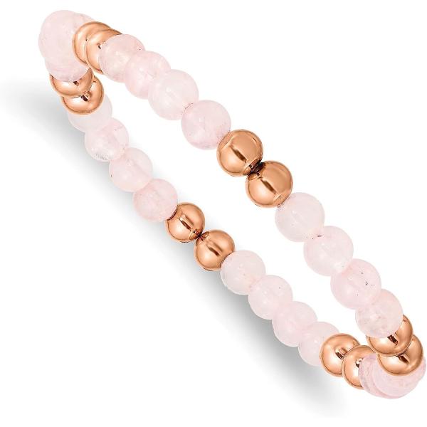 商品名Adjustable Stunning Pink Quartz with Rose Gold Toned Beaded Chisel Stainless Steel Bracelet for Womenブランド：Generic商品サイ...