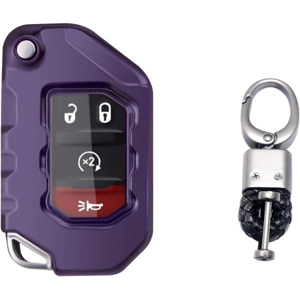 商品名Xotic Tech パープルブラック TPU キーフォブシェル フルカバーケース キーチェーン付き ジープラングラースマートキーレスエントリーキー対応Xotic Tech Purple Black TPU Key Fob Shell...