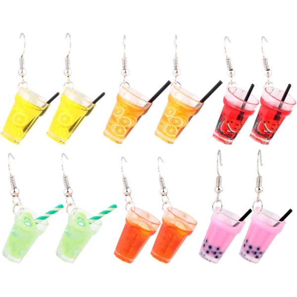 商品名6pairs Drop Fruit Accessories Food Juice Drink Mug Earring Girls Fun Tea Pendant Cup Earrings Milk Dangle Fashion Fav...