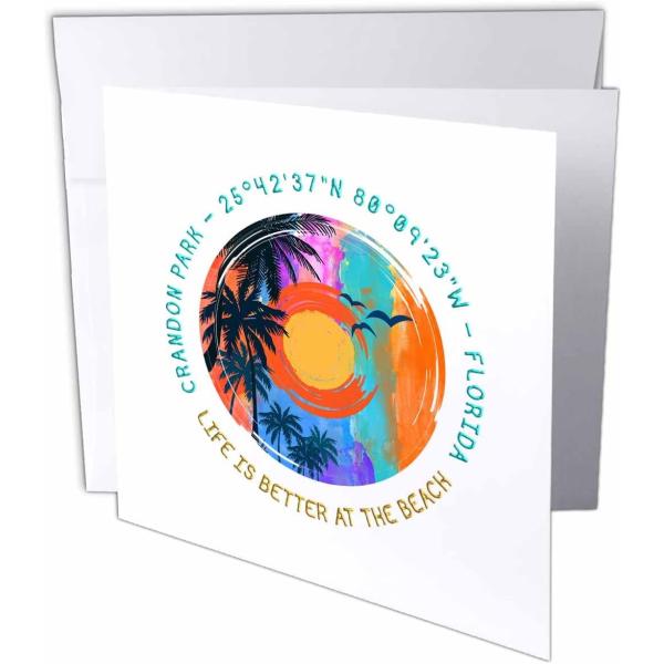 商品名3dRose Crandon Park, Florida. Life is Better at The Beach Summer. - Greeting Cards (gc-362060-5)ブランド：3dRose商品サイズ：Indi...