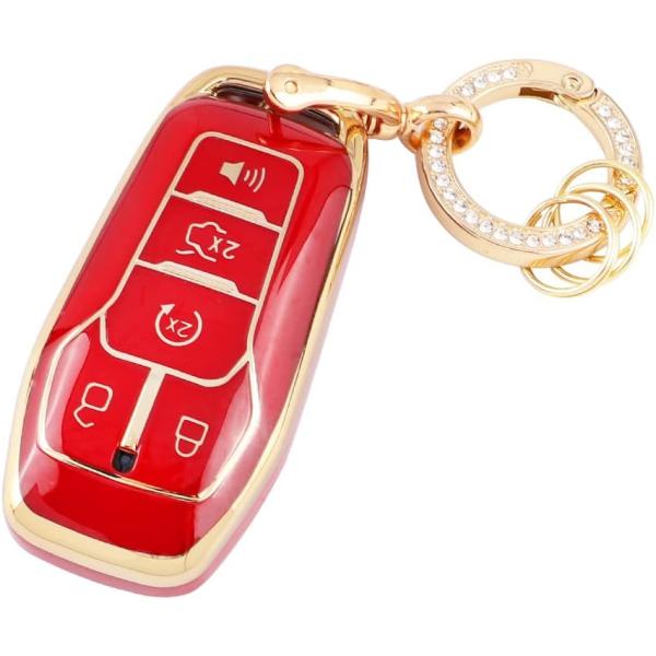 商品名CARFIB フォードキーフォブカバーアクセサリー Bling Edge Explorer Fushion Energi チタンフュージョン ハイブリッド チタンマスタング 2015 2016 2017 キーケースホルダー カーリモー...