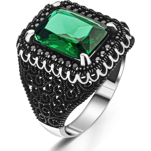 商品名Green Zircon Stone 925 Sterling Silver Mini Zircon Stone Decorated Traditional Design Master Craftsmanship Spectacula...