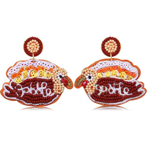 商品名秋のイヤリング 感謝祭のカボチャのイヤリング かわいい赤いメープルの葉のドロップダングルイヤリング ハンドメイド 楽しい七面鳥 ゴブル ビーズイヤリング 女性用 フェスティブ ホリデー ジュエリー アクセサリー ギフト, 金属, ビー...