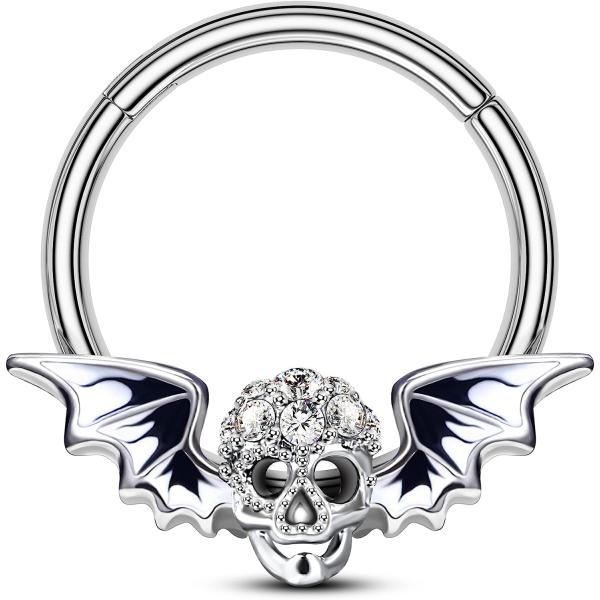 商品名COCHARM スケルトン ウィング セプタム リング 16G ハロウィーン スカル ダイス イヤリング サージカルスチール セプタム リング キュート シルバー セプタム ピアス ジュエリー 8mm/10mm, 10MM, ステンレ...