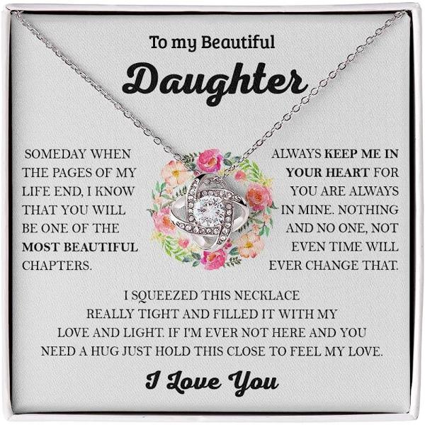 商品名To My Beautiful Daughter ネックレス お母さんから娘のネックレス 高級ボックス付き 娘からのギフト 母からの娘への誕生日プレゼント 娘へのラブノットネックレス 母娘ネックレス, 14Kホワイトゴールド仕上げ。,...