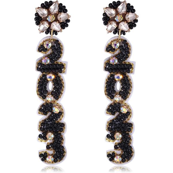 商品名新年イヤリング ハンドメイド キュート キラキラ ラインストーン ビーズ 2023 ドロップ ダングル イヤリング 楽しい 新年 お祭り ホリデー イヤリング ジュエリー ギフト レディース ガールズ, ラインストーン, ビーズNew...