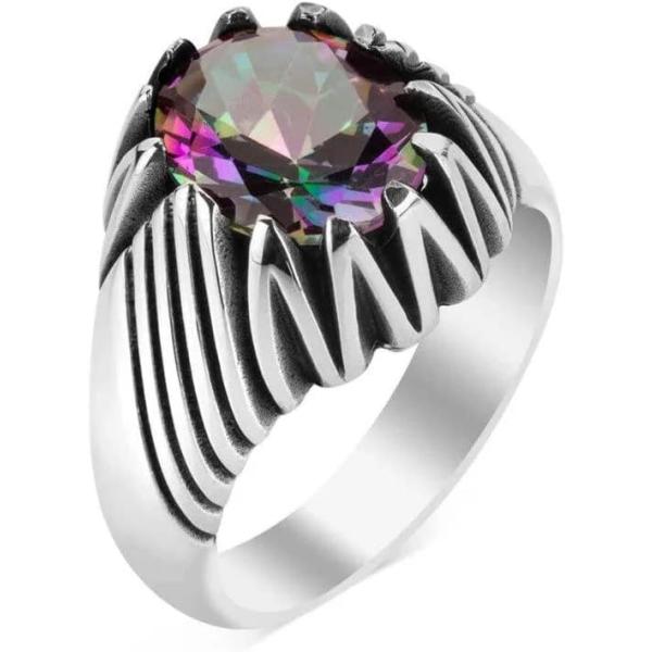 商品名925 Sterling Silver Mystic Topaz Stone Color Changing Cool Special Design Authentic Men's Ring Accessory Jewelry (10....