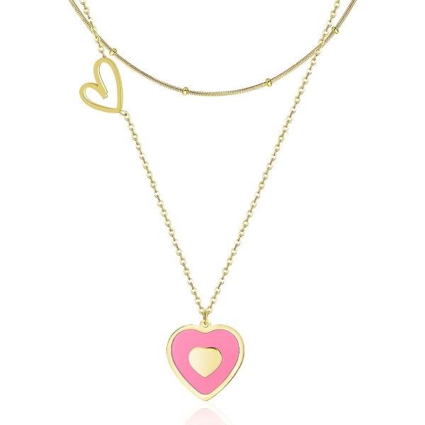 商品名Linawe ハートペンダント ダブルレイヤーチェーン チョーカー スタックネックレス レディース 14K ゴールド ローズゴールド シルバートーン ラブコスチューム ジュエリー ハートの女王 アクセサリー 母 妻 彼女 バレンタイン...