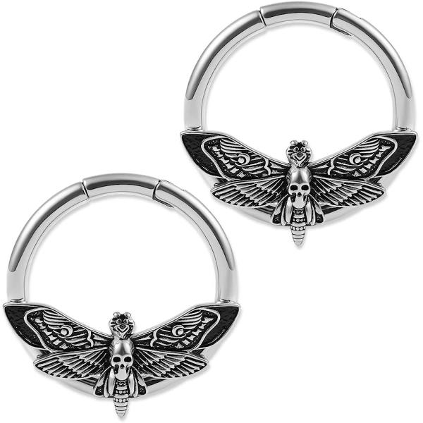 商品名Atomhole 2個 スカルヘッド バタフライペンダント イヤーゲージ 316 ステンレススチール フープ イヤーウェイト ハンガー 低刺激性 拡張ピアス ボディジュエリー用, 5mm(4g)*40mm(1.57in), ステンレス...