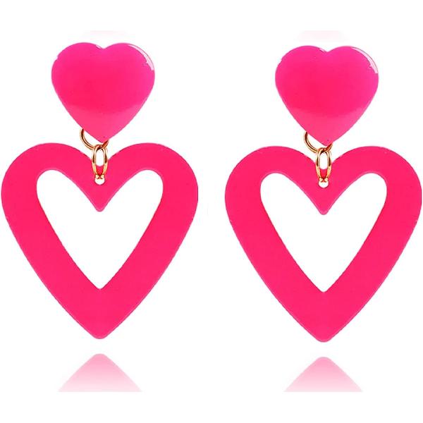 商品名ピンクハートイヤリング レディース ラブハート ダングルイヤリング ダブルハート ドロップイヤリング 女の子へのギフト, adjustable, 金属, その他Pink Heart Earrings for Women Love He...