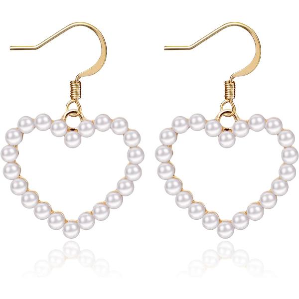 商品名Pearl Heart Earrings Dangle for Women Girls Valentines Mother’s Day Christmas Drop Earrings Gold Gift Box Set Fashion...