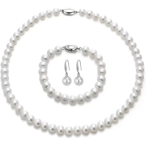 商品名UTTMO パールネックレスチョーカーセット レディース 8mm ラウンドシェルパール 美しいブレスレット ダングルイヤリング ジュエリー3点セット 母 妻 姉妹 友人への誕生日クリスマスギフト ギフトボックス, 真鍮, 宝石なしUT...