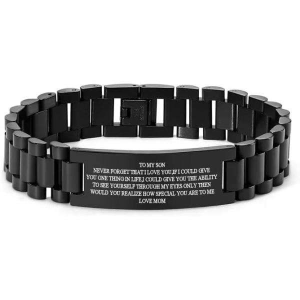 商品名VNOX to My Son Bracelet from Mom - Personalized Engraved Quote Stainless Steel Link Bracelet Inspirational Brithday D...