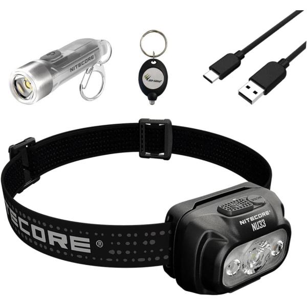 商品名Nitecore NU33 Triple Output USB-C Rechargeable Headlamp- 700 Lumens w/Nitecore TIKI GITD 300 Lumens Keychain and Eco-...