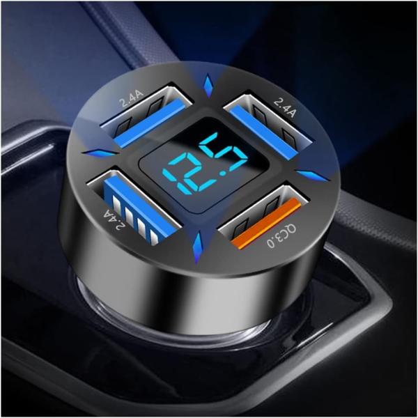 商品名66W Fast USB Car Charger Fast Charge with Voltmeter LED Light Display Car Charger Adapter Compatible for iPhone 14/13...