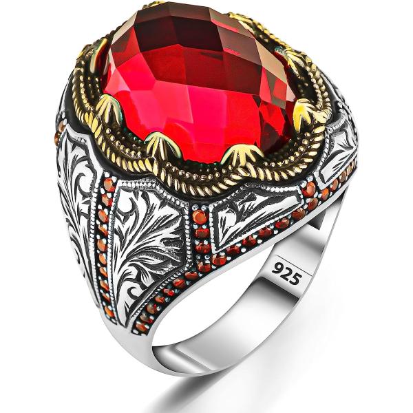 商品名925 Sterling Silver Red Zircon Stone Sides Mini Red Zircon Stone Decorated Master Workmanship Hand Carved Spectacular...