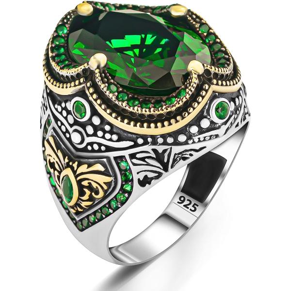 商品名925 Sterling Silver Green Zircon Stone Sides Mini Green Zircon Stone Decorated Master Craftsmanship Hand Carved Sulta...