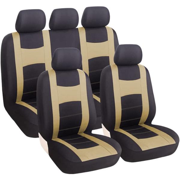 商品名9枚 カーシートカバー フルセット フロントシートカバー お揃いのバックシートカバー 車用ポリクロス カーシートプロテクター スプリットベンチデザイン カーインテリアアクセサリー ほとんどの車用 (ベージュ)zipelo 9PCS C...