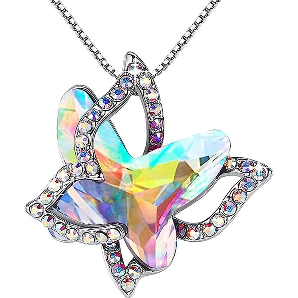 商品名LKEEP Colorful Crystal Rhinestone Butterfly Pendant Necklace Ladies Temperament Stylish Butterfly Accessories Gifts,C...