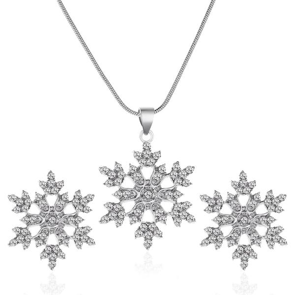 商品名1 Set Rhinestone Earrings Romantic Gifts Glitter Temperament Snowflake Rhinestone Ear Studs Necklace Jewelry Accessor...