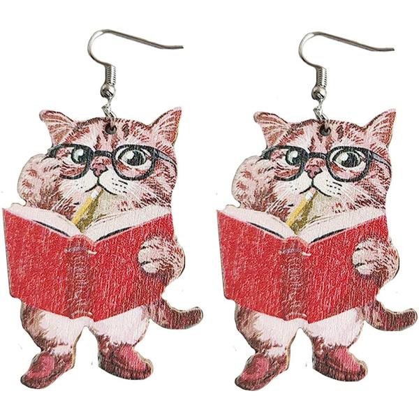 商品名面白いスタッキングブックリーディングイヤリング パーソナリティ ビギニング シーズン 先生 学生 図書館員イヤリング 卒業 新学期 ジュエリー レディース ガールズ, 木材, 木Funny Stacking Book Reading ...