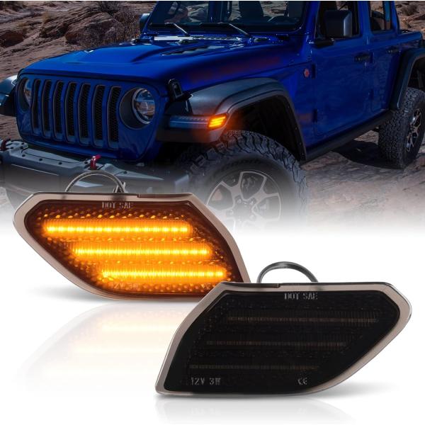 商品名Gempro LED Side Marker Lights for 2018-2023 Jeep Wrangler JL Gladiator JT Fender Flares Light Amber Signal Lights Par...