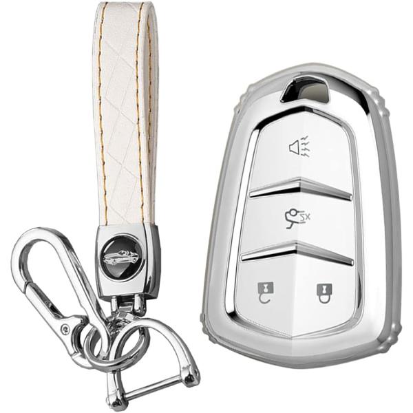商品名KUNIO Car Key Fob Cover Case Fit for Cadillac Escalade CTS ATS STS Key Protector Keychain TPU Key Holder 4 Buttons A ...