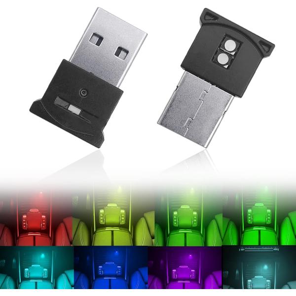 商品名2個 ユニバーサル USB LEDライト 8色 RGB カーLED インテリア照明 直流 5V スマート USB LED 雰囲気ライト 明るさ調節可能 車内トランク アンビエント ミニ雰囲気ランプ2Pcs Universal USB ...