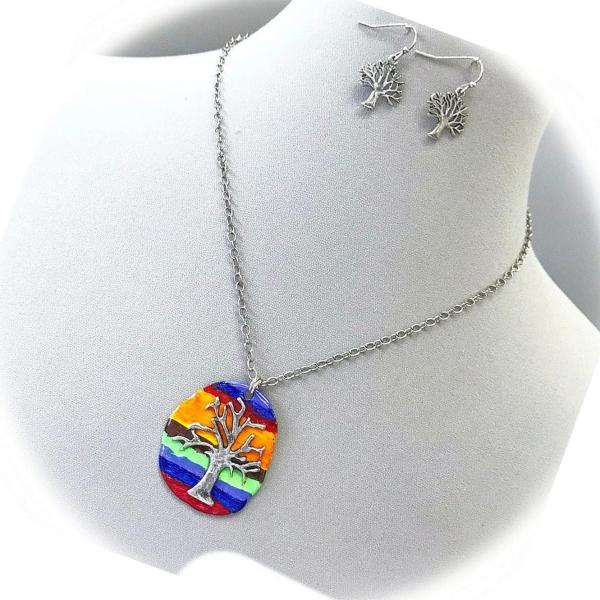 商品名Accessory Bohemian Style Silver Color Finish Multicolor Pendant Tree of Life Chain Necklace Set Pendant Charm Set for...